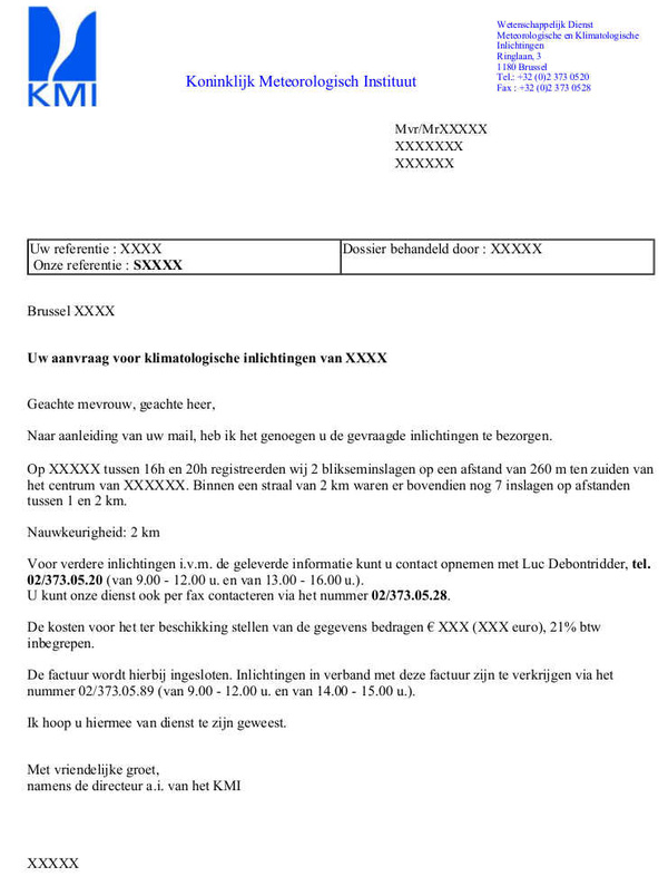 KMI - Blikseminformatie per brief of op kaart